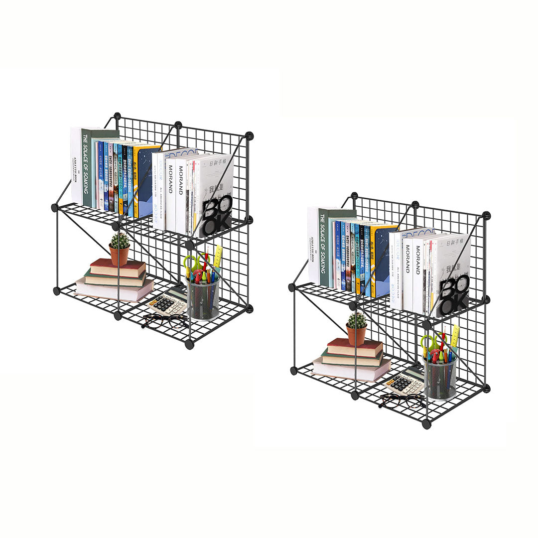 SOGA 2X Black Portable 4-Cube 2 Column Storage Organiser Foldable DIY