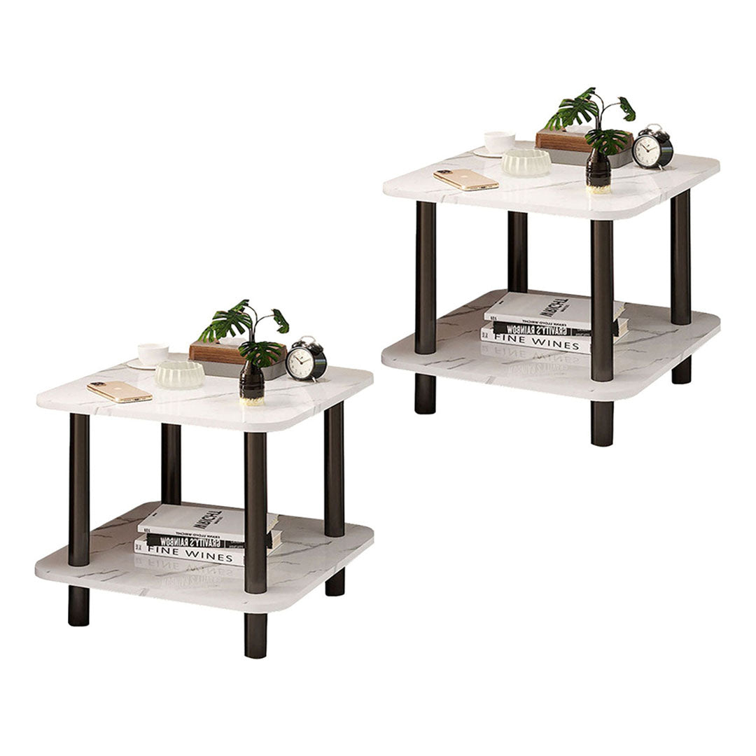 SOGA 2X 60cm White Ceramic Side Table Stone Pattern Modern Design with