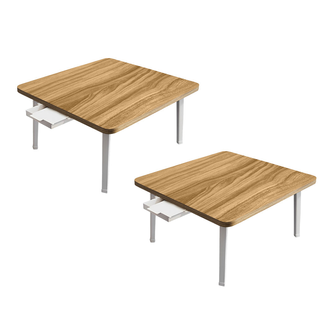 SOGA 2X Wood-Colored Portable Floor Table Small Square Space-Saving Mi