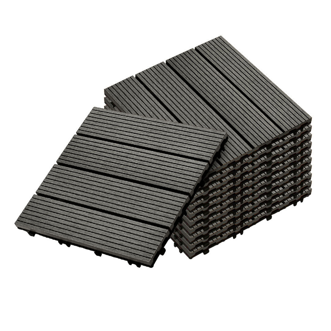 SOGA 11 pcs Grey DIY Wooden Composite Decking Tiles Garden Outdoor Bac