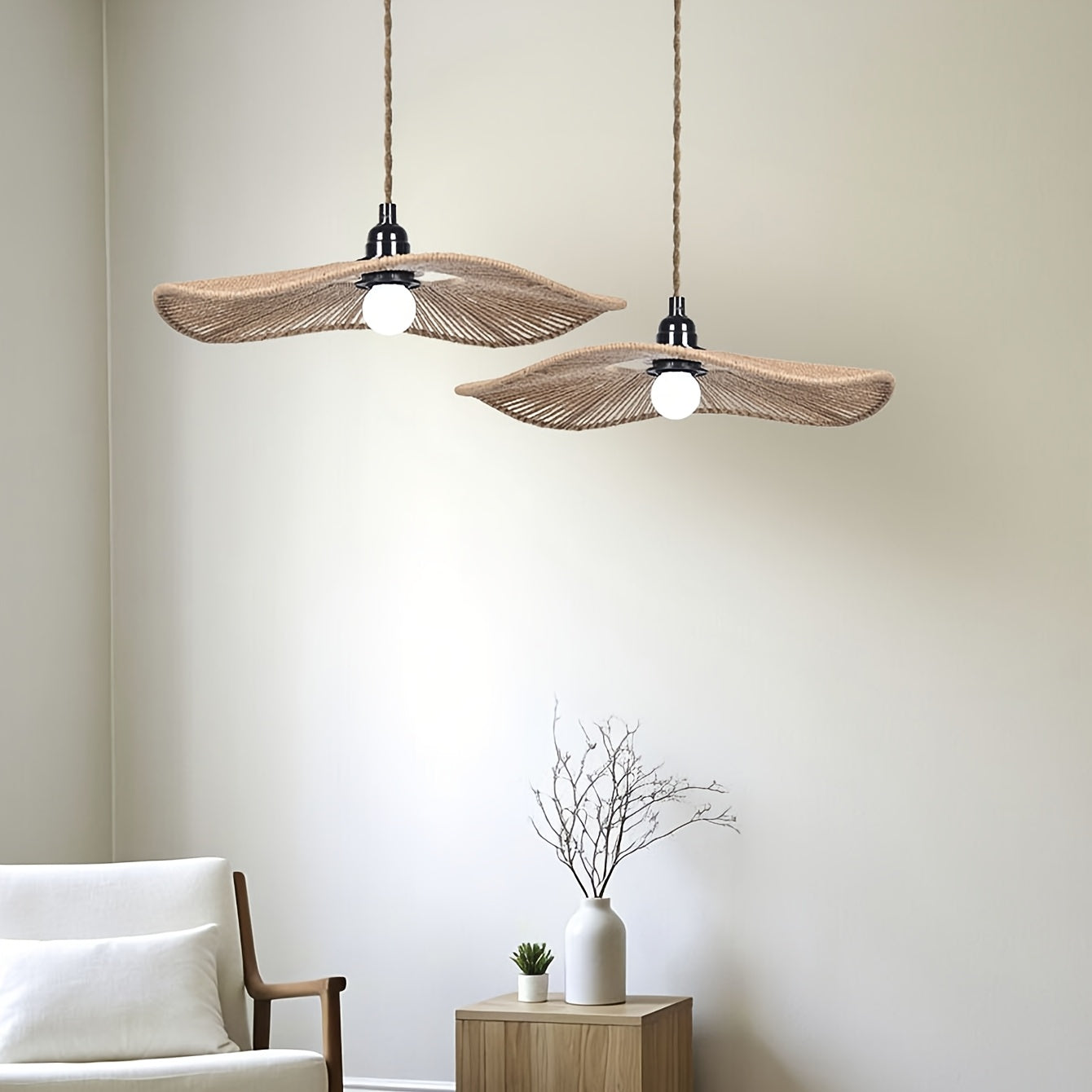 Rustic Woven Pendant Light Fixture with Natural Straw Hat Design - Art