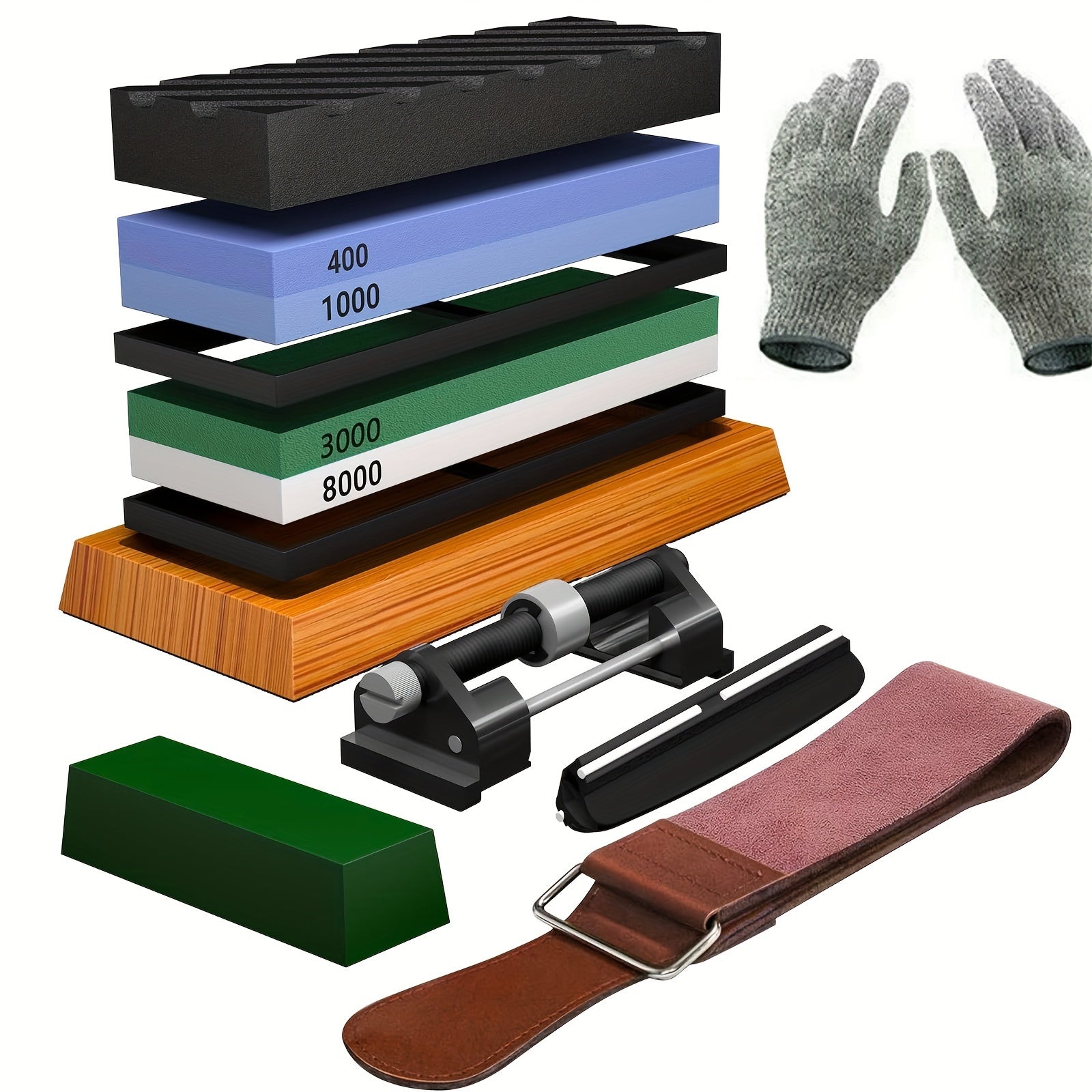 Complete Knife Sharpening Kit: 400/1000 & 3000/8000 Grit Stones, Doubl