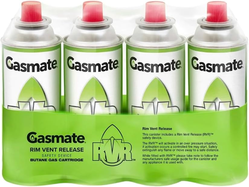 Gasmate 220g Rim Vent Safety Butane Gas Cartridge - 4 Pack