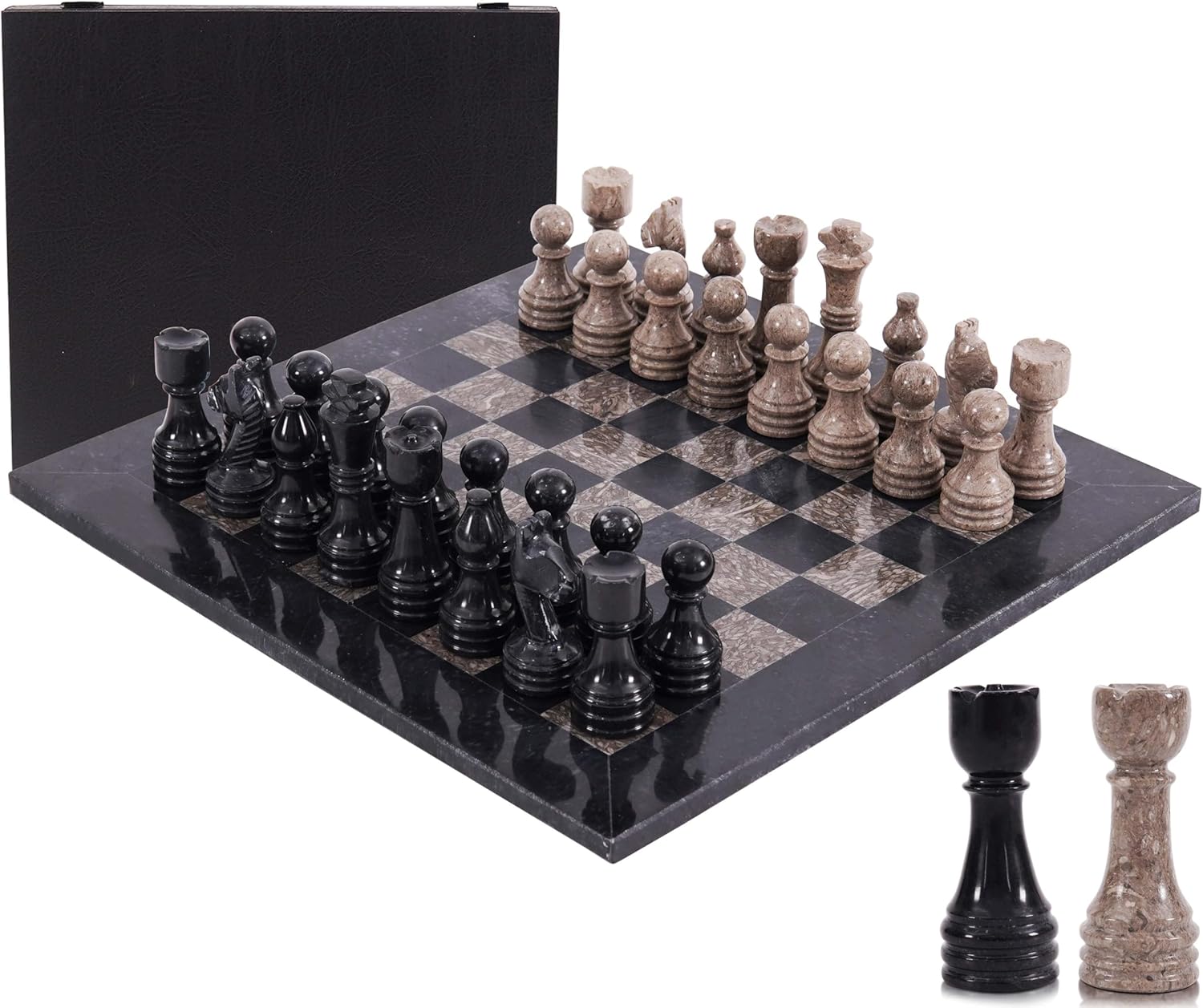 Marble Chess Set 15" Inches Black & Oceanic Handmade Chess Set for Adu