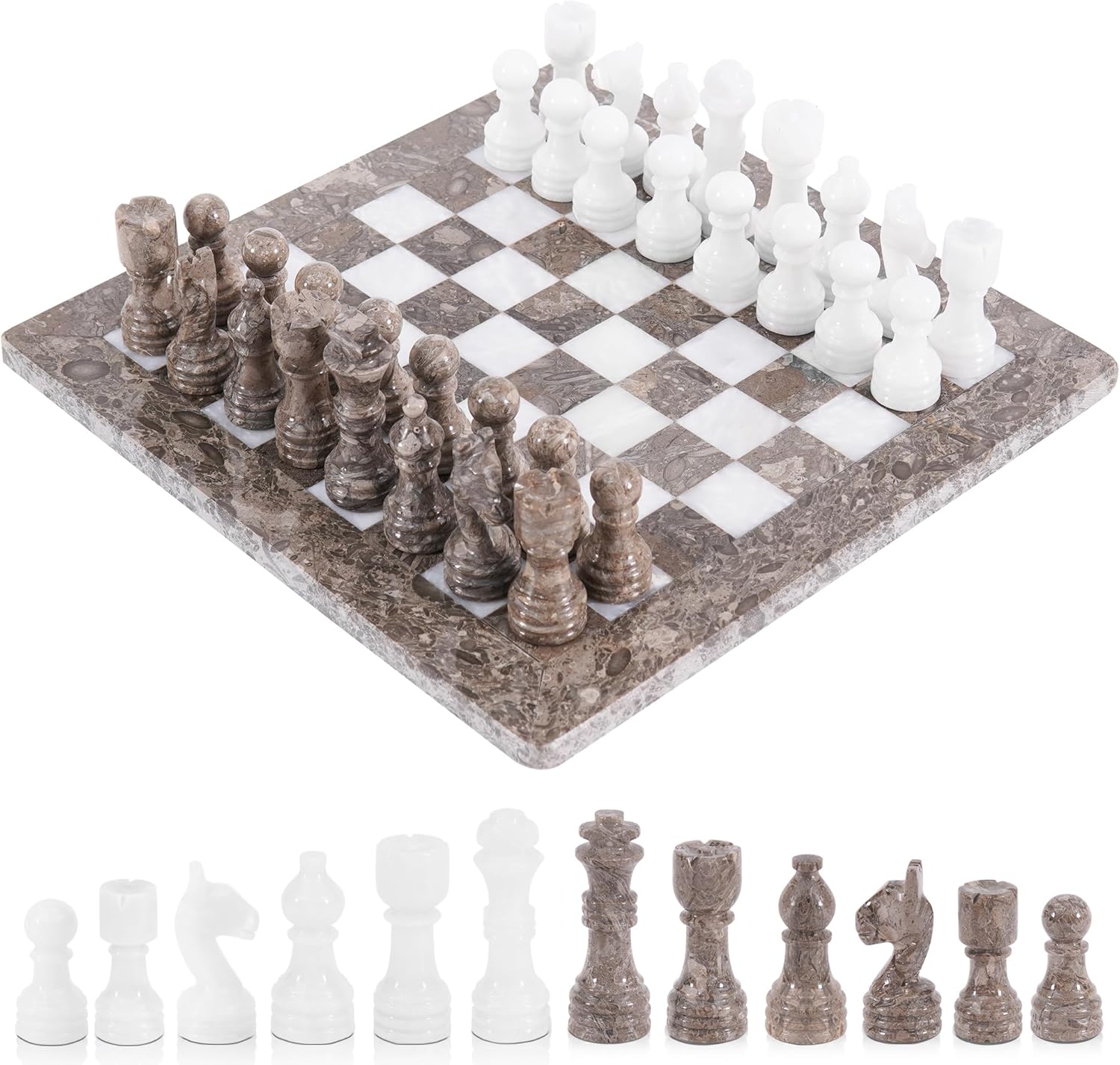 Radicaln Marble Chess Set 12 Inches Grey Oceanic and White Handmade Ch