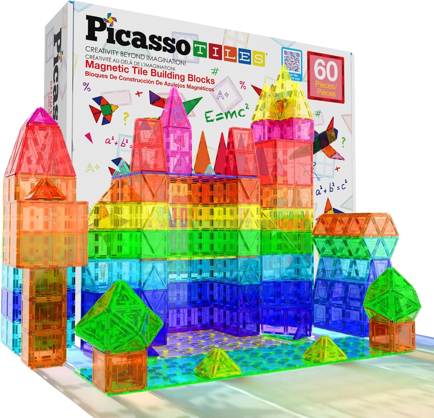 PicassoTiles Magnetic Tiles 60pcs Kids Toys Classroom Sensory Toy for