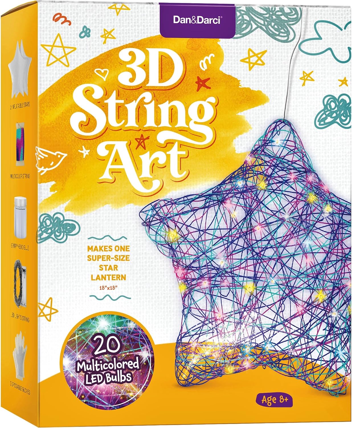 Dan&Darci 3D Light Up String Art Kit for Kids - Star Lantern Making Ki