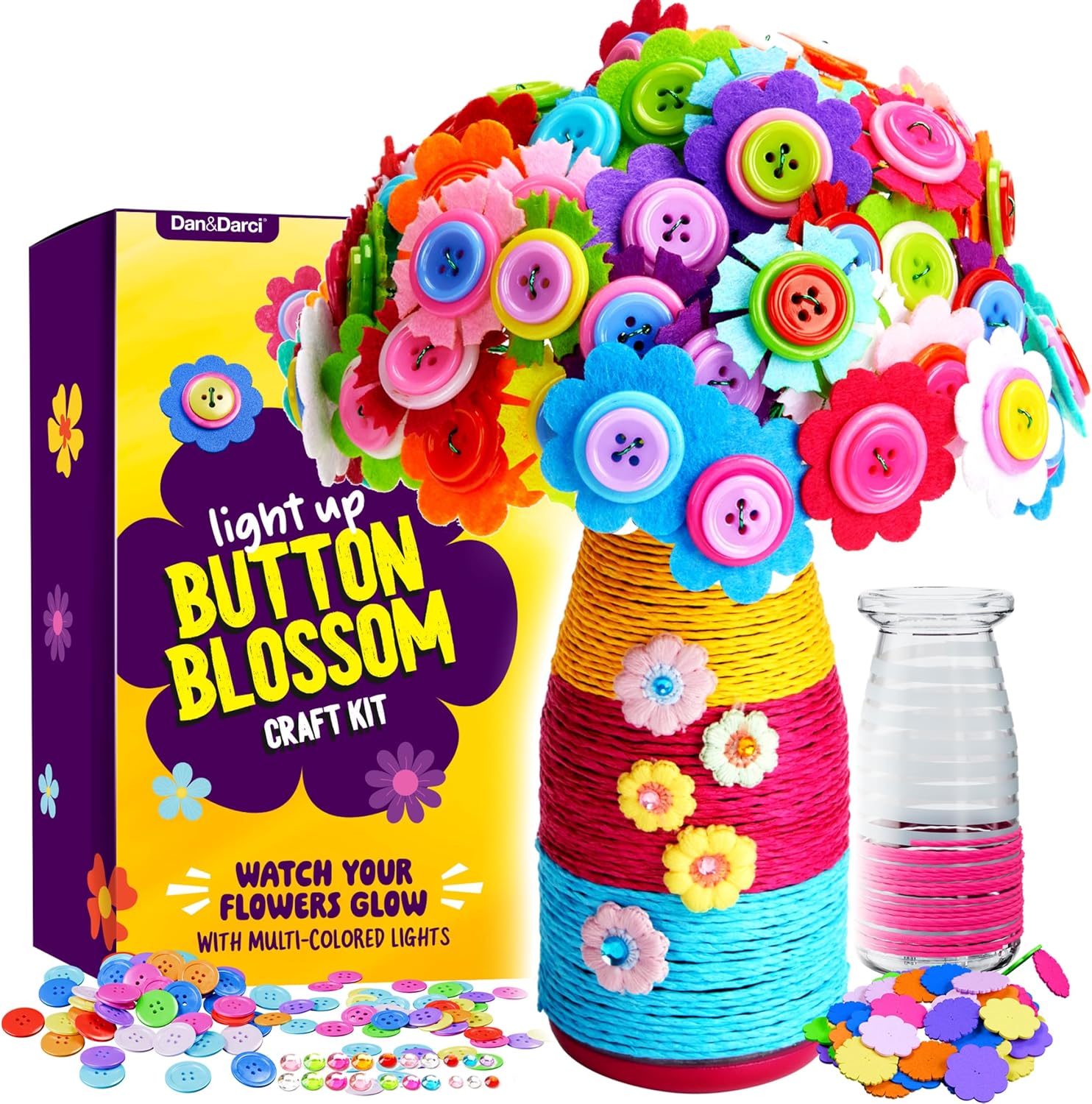 Dan&Darci Light Up Button Flower Craft Kit - Crafts for Kids Ages 4-8
