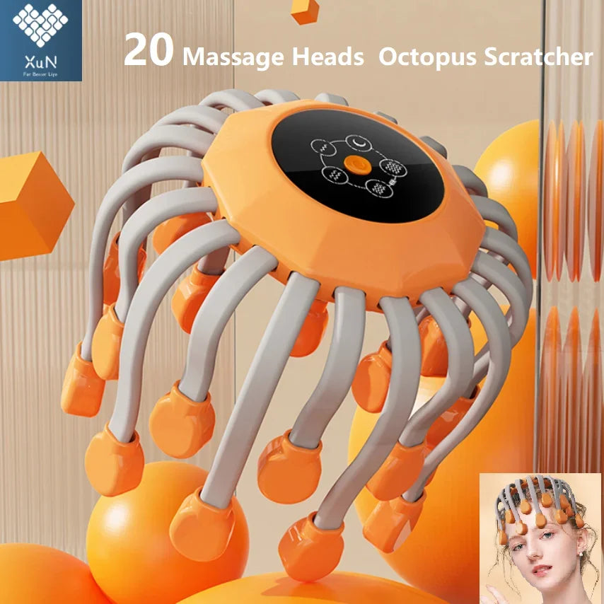 20Massage Heads Orange Scalp Head Massager Red Light Vibrator Octopus