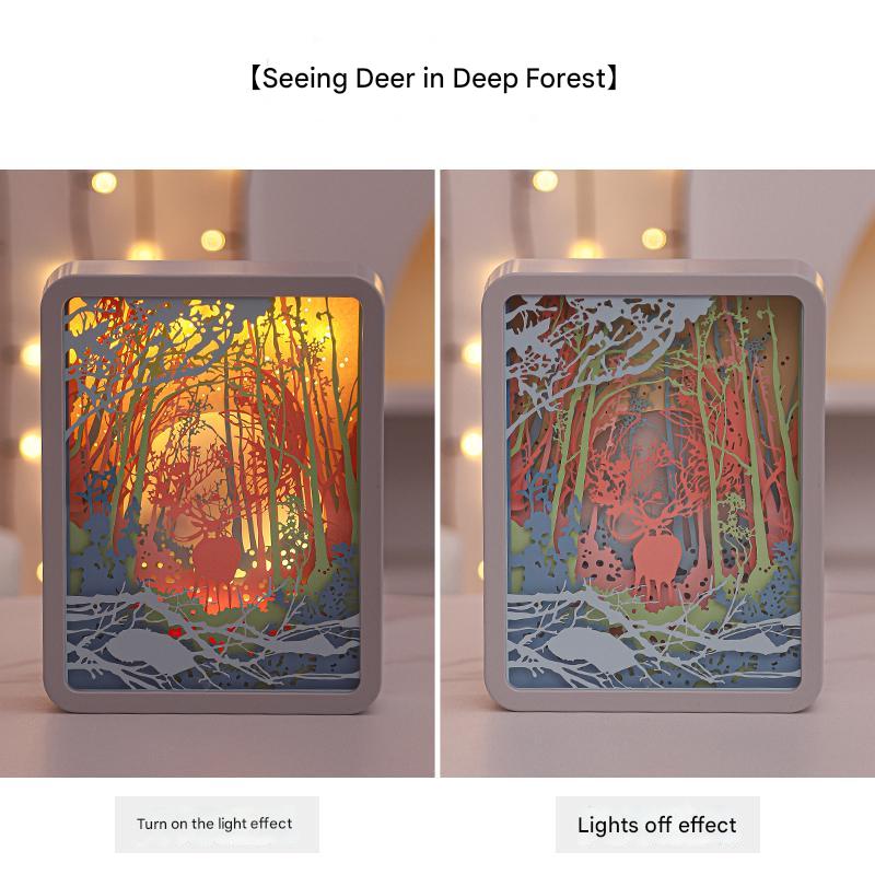 Deer in the Deep Forest 3D Paper Carving Night Light - USB Or Battery
