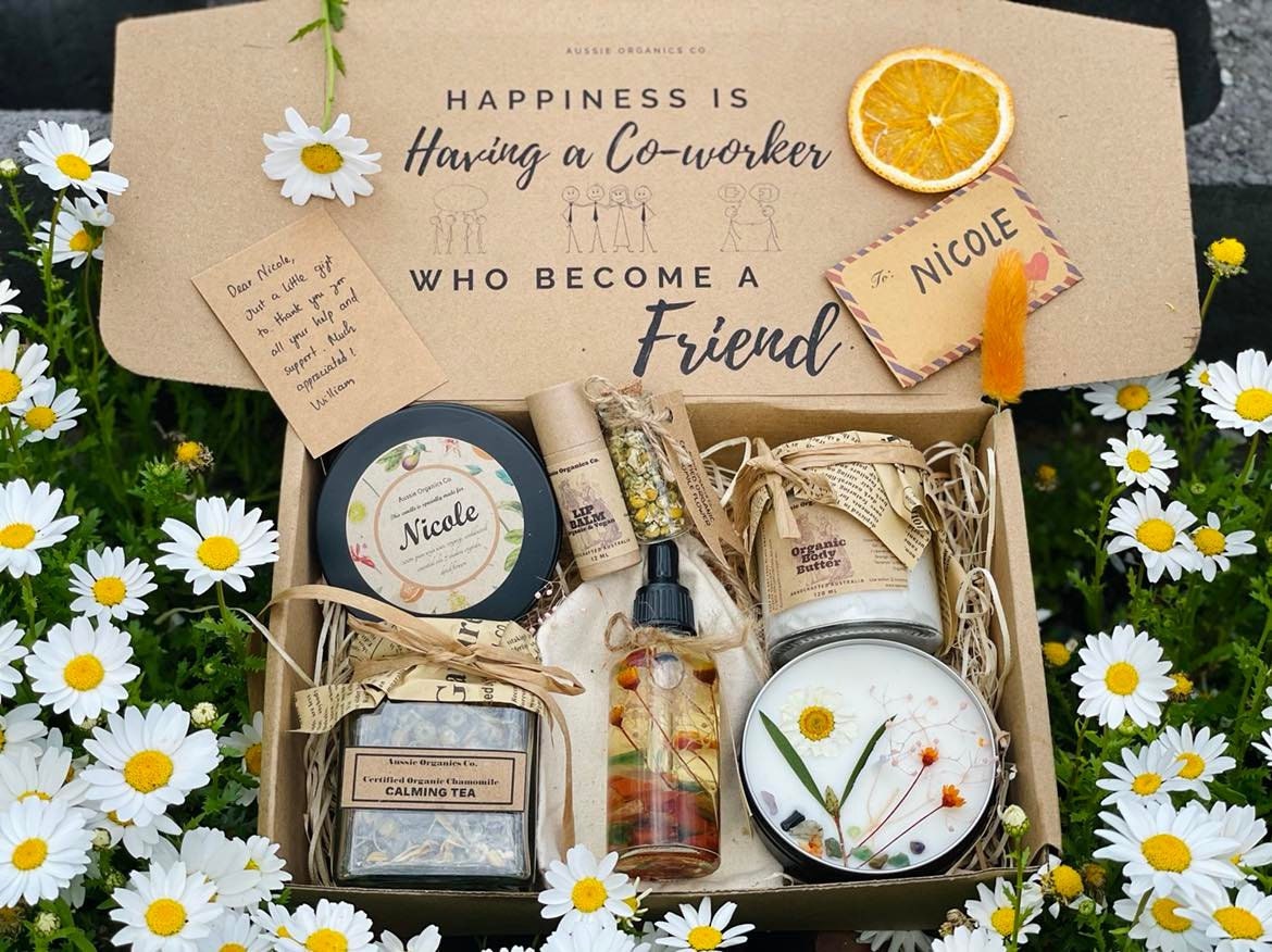 Personalized co-worker pamper gift box
