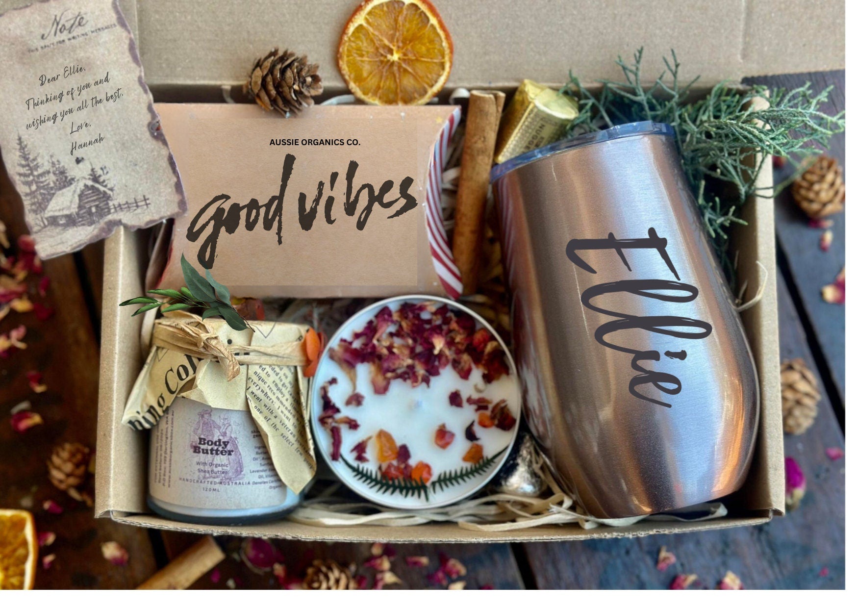 Personalised Tumbler Gift Box, candle gift box, good vibes gift box, c