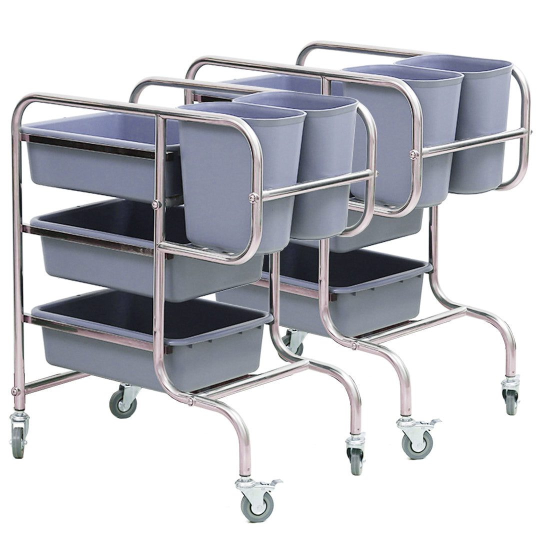 SOGA 2X 3 Tier Food Trolley Food Waste Cart Five Buckets Kitchen Food