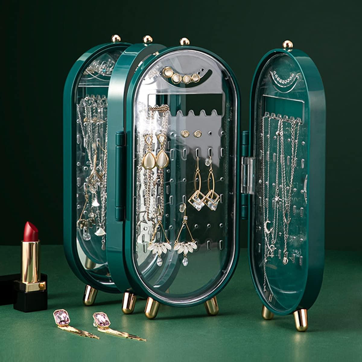 Foldable Jewelry Boxes for Women with Mirror Jewelry Earrings Necklace