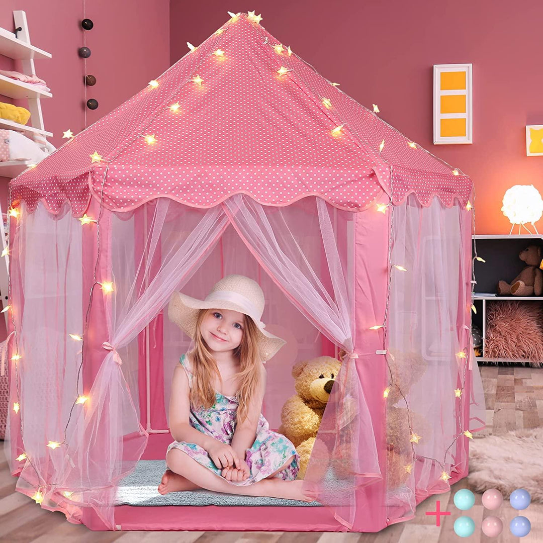 Volscity Princess Tent for Girls Kids Castle Play Tent with LED Star L